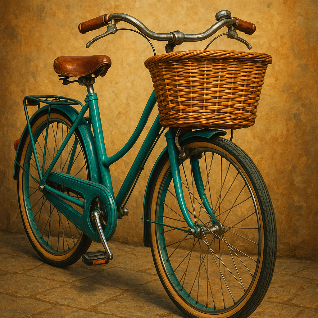Charming Turquoise Vintage Bicycle with Wicker Basket