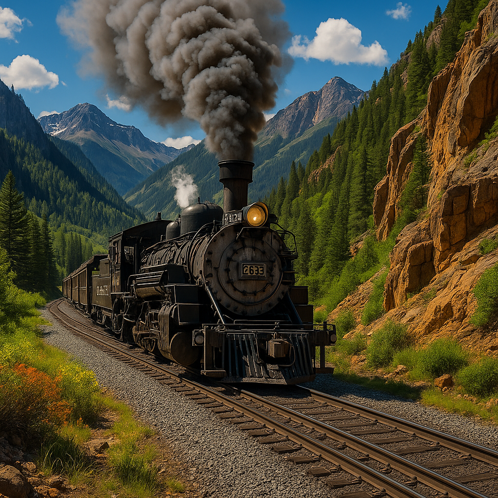 Scenic Steam Locomotive Through Mountain Pass