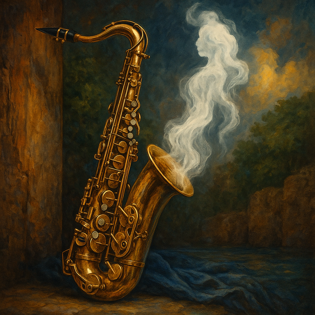 Ethereal Saxophone & Smoke: Golden Jazz Silhouette