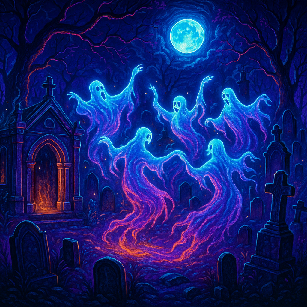 Futuristic Ghosts Dancing in Graveyard - Halloween Puzzle