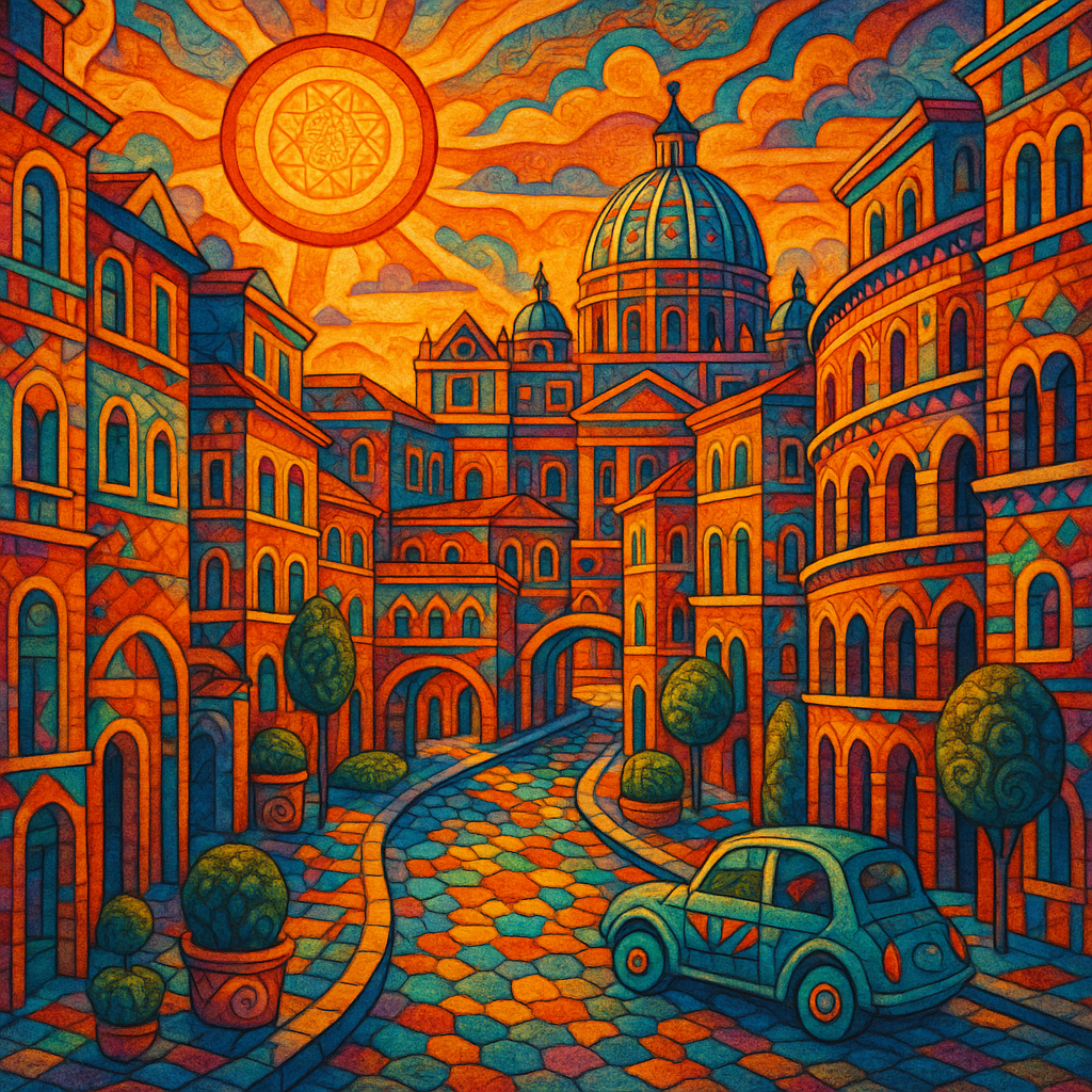 Vibrant Rome Golden Hour Pop-Surrealism Puzzle