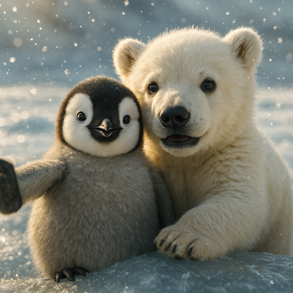 Arctic Selfie Puzzle: Penguin Chick & Polar Bear Cub