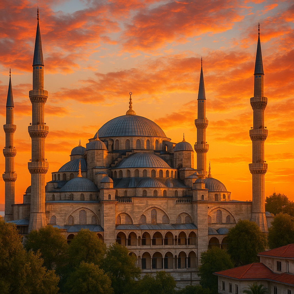 Blue Mosque Sunset Puzzle - Serene Majestic Evening