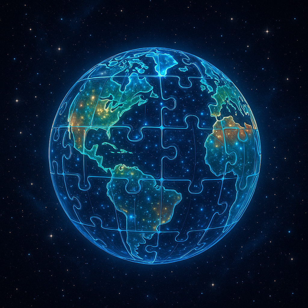 Glass Puzzle Earth Illuminated in Deep Space - PuzzleFree – PuzzleFree.game