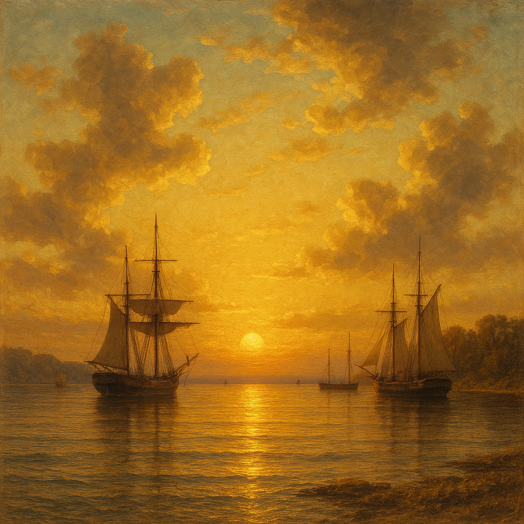 Golden Harbor Sunset Puzzle: Serene Sailing Seascape