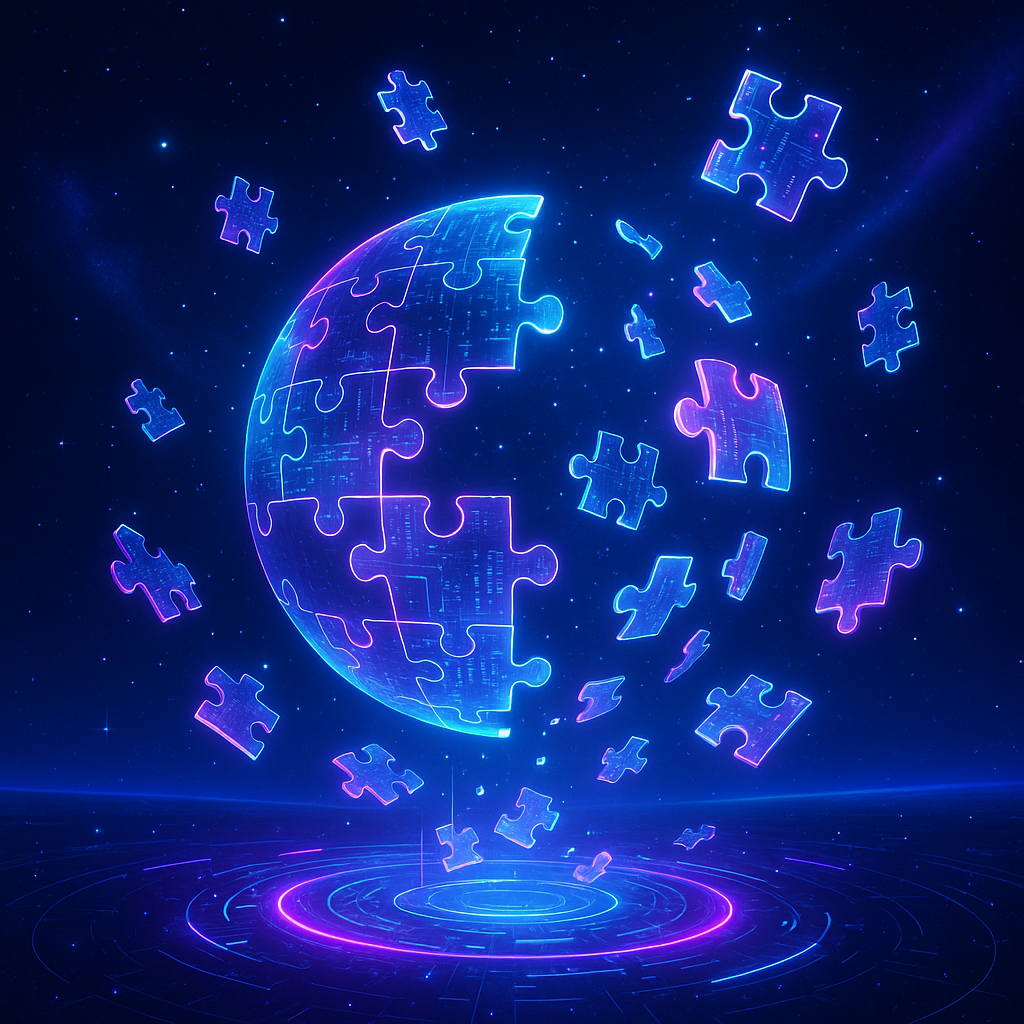 Holographic Puzzle Planet: Neon Cosmic Jigsaw