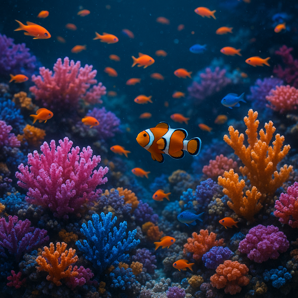 Neon Coral Reef with Clownfish - PuzzleFree – PuzzleFree.game
