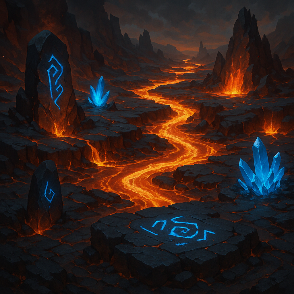 Runed Lava Plateau Puzzle | Volcanic Fantasy Game