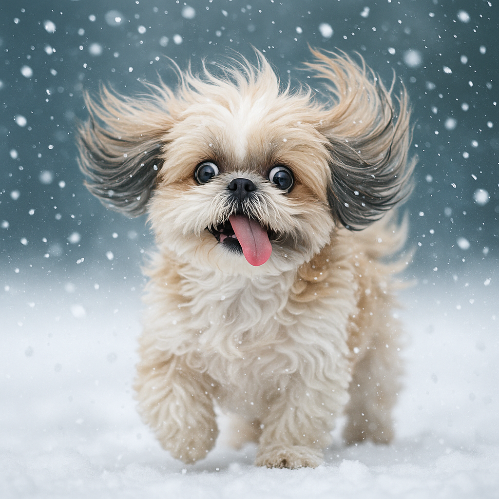Snowbound Joy: Wind‑blown Shih Tzu with Tongue Out - PuzzleFree ...