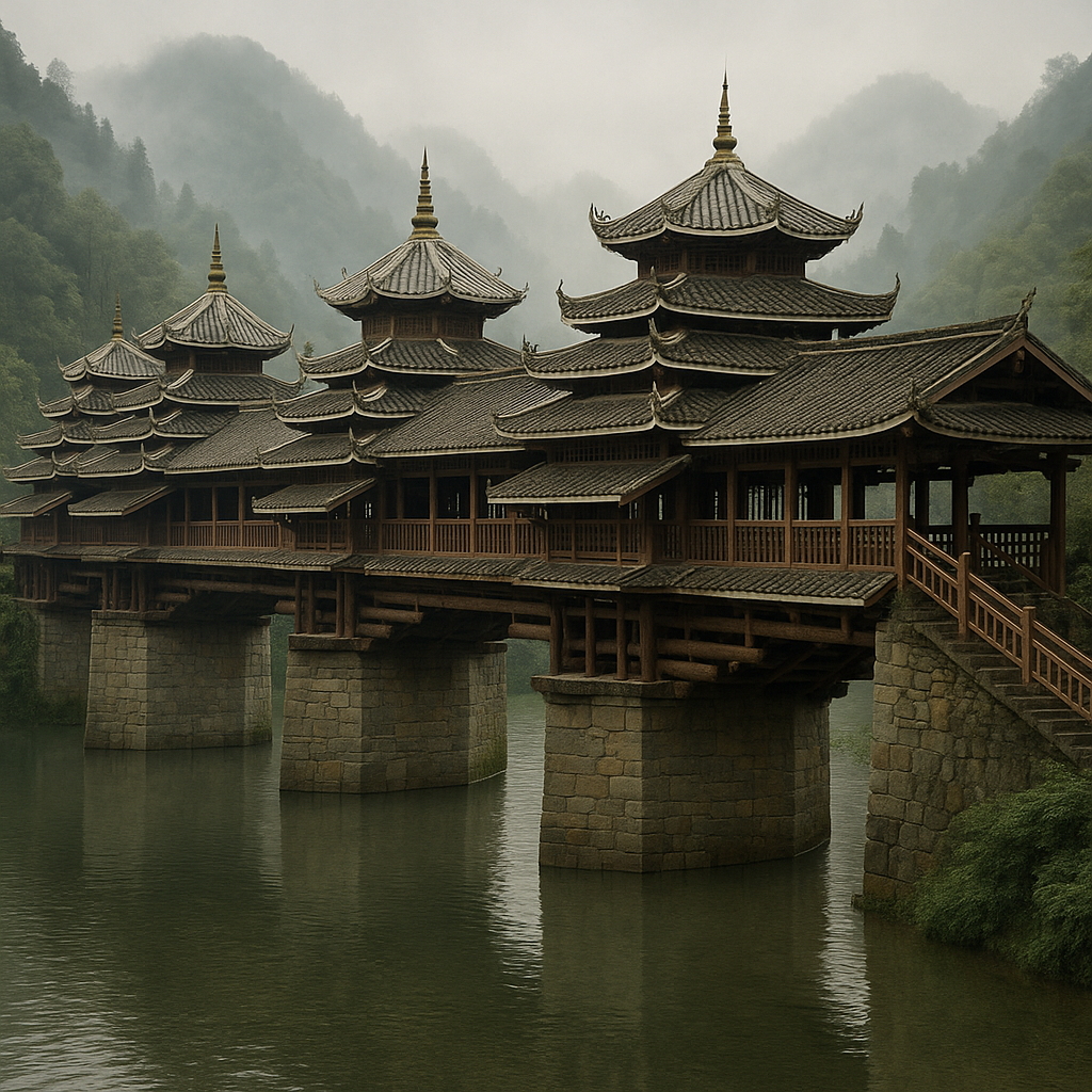 Chengyang Wind and Rain Bridge at Dawn - PuzzleFree – PuzzleFree.game