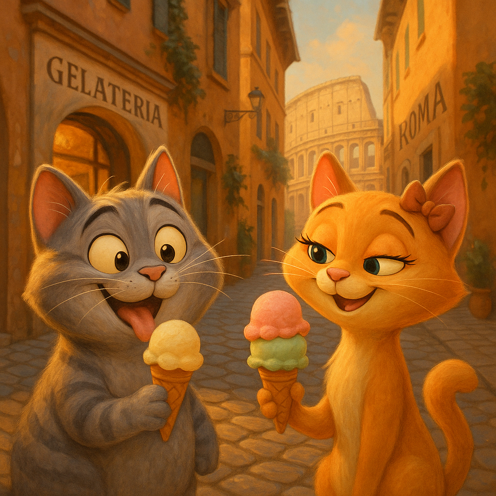 Gelato in Rome — Cartoon Cat Date - PuzzleFree – PuzzleFree.game