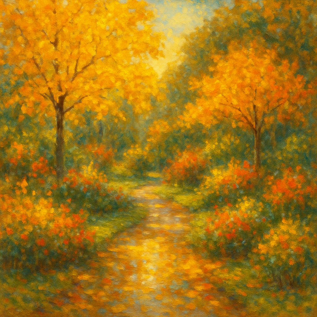 Golden Path in an Autumn Garden - PuzzleFree – PuzzleFree.game