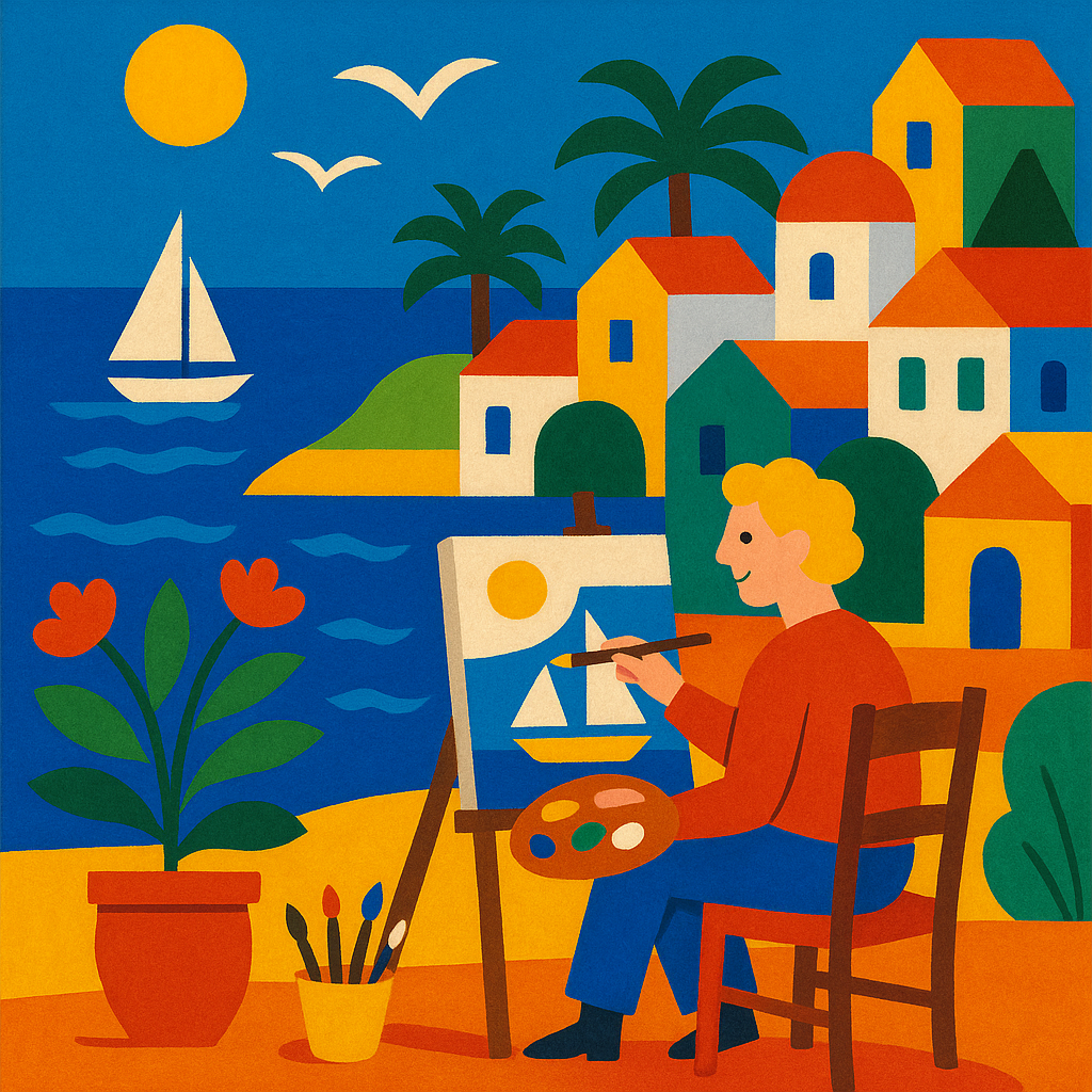 Mediterranean Seaside Puzzle: Artist & Coastal Art