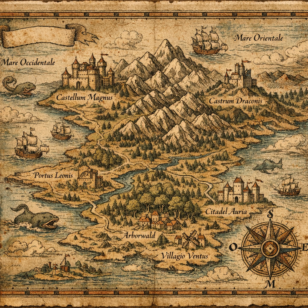 Aged Coastal Realm Medieval Fantasy Map Online Jigsaw